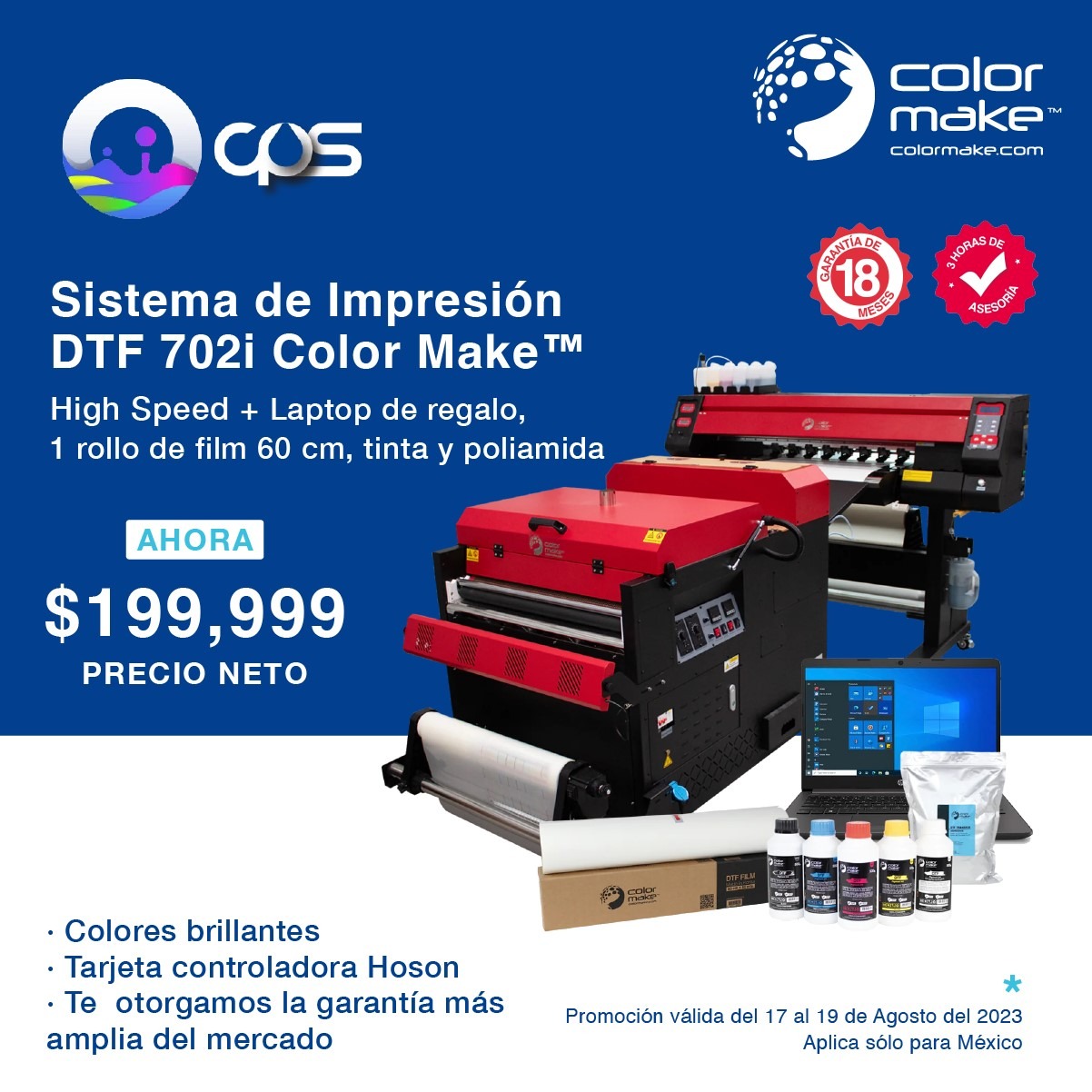 Plotter de Impresión DTF 702i High Speed Color Make - CPS México
