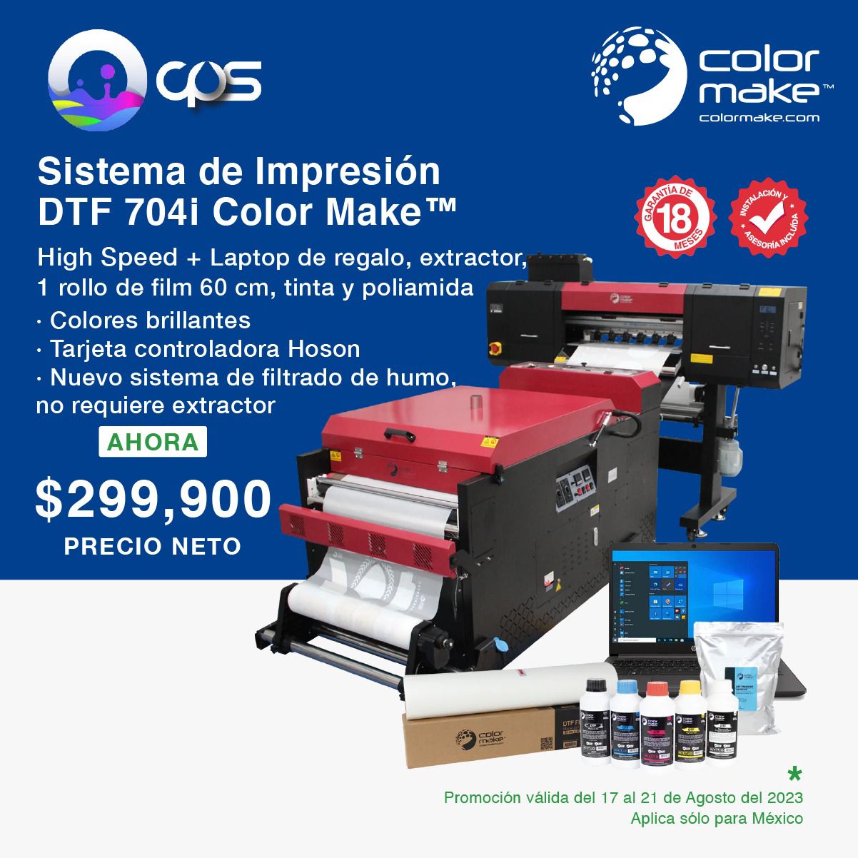 Plotter de Impresión DTF 704i High Speed Color Make - CPS México